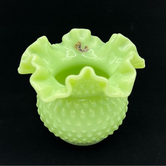 Fenton | Accents | Fenton Uranium Green Milk Glass Hobnail Ruffled Rose ...